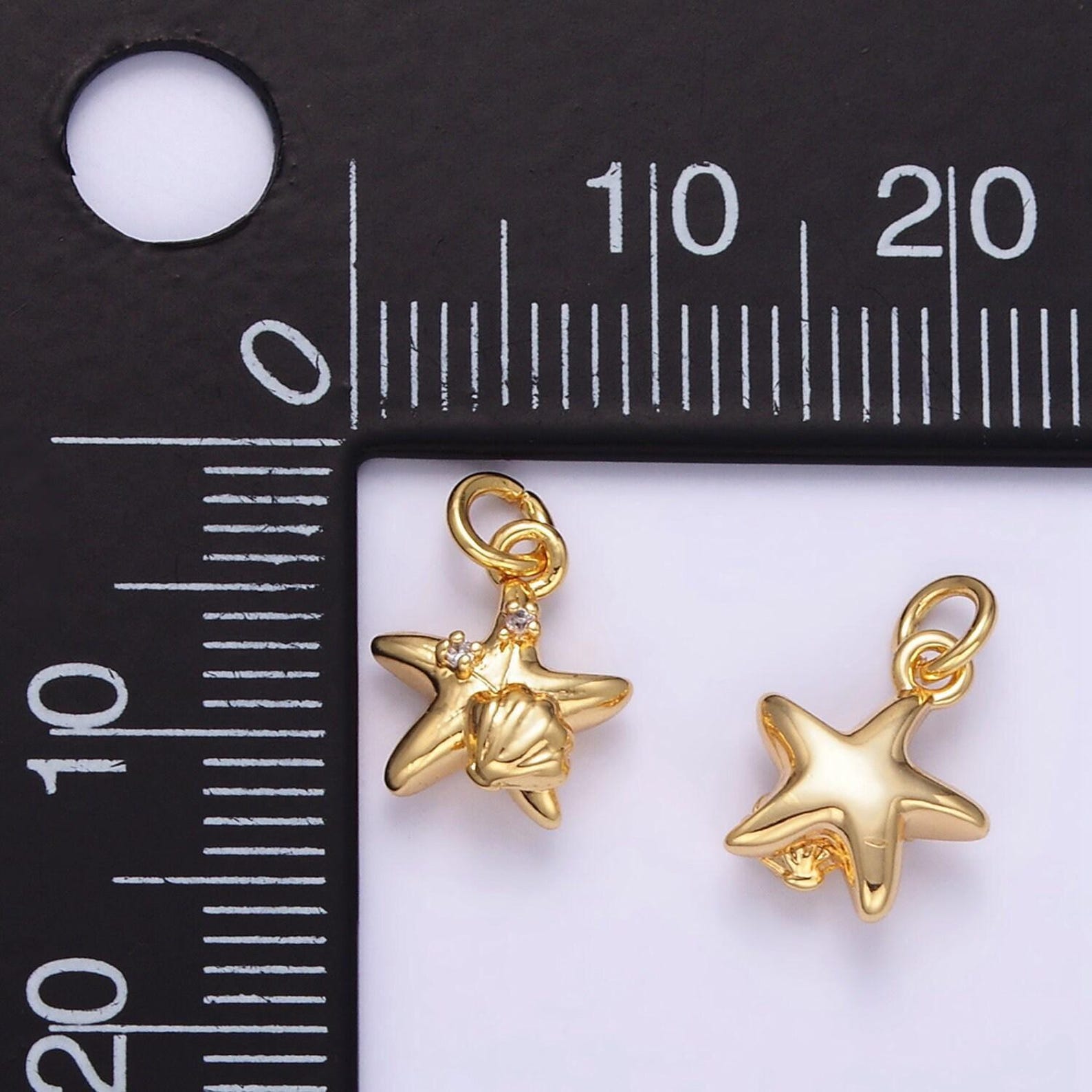 24k Gold Filled Cz Starfish Clam Shell Puffed Mini Charm | Ag842 - Etsy