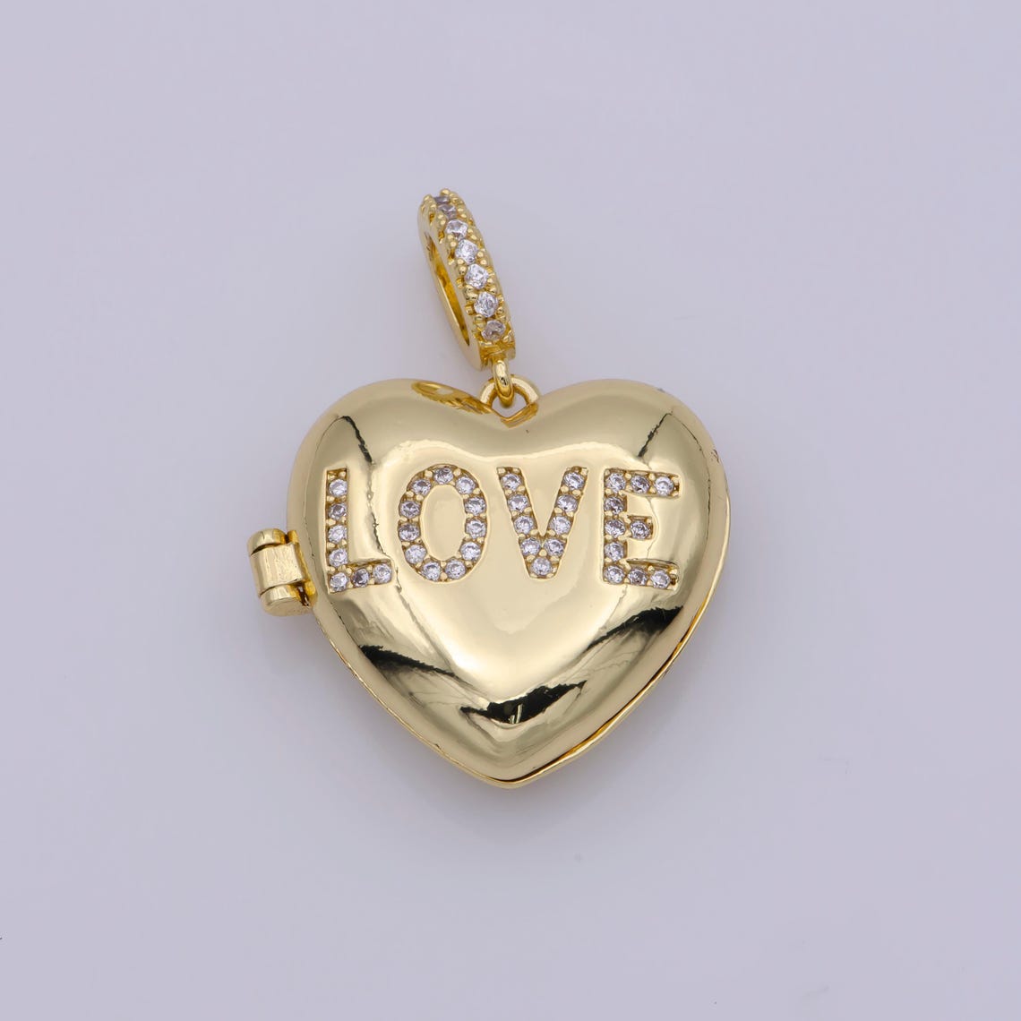 24k Gold Filled Round Love Heart Locket Charm Necklace, Stripes and ...