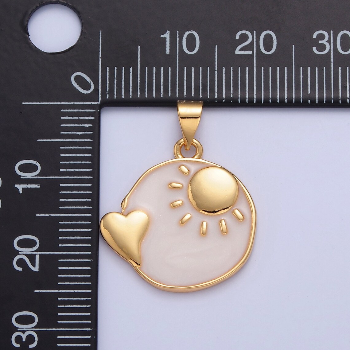 24K Gold Filled Heavenly Pink Sun Heart Round Disc Coin Charm - Etsy