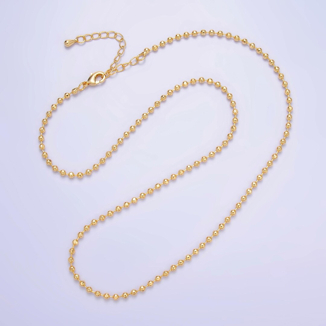 24k Gold Filled 2.3mm Round Bead 17.7 Inch Chain Necklace in Gold Ready ...
