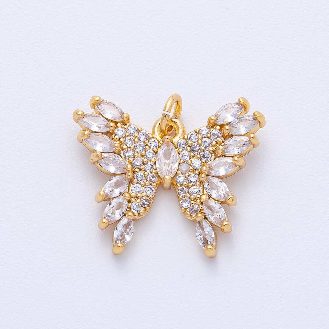 18K Gold Filled 21mm Marquise Micro Paved CZ Butterfly Mariposa Animal ...