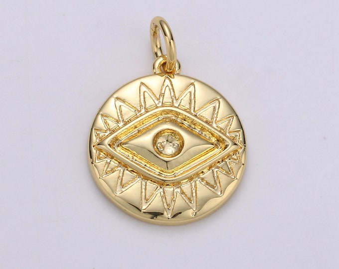 24k Gold and Silver Evil Eye Triangle Charm Circle Evil Eye - Etsy