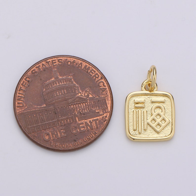 1pc Good Luck Tag Square 24k Gold Charm Fu Pendant Charm | Etsy