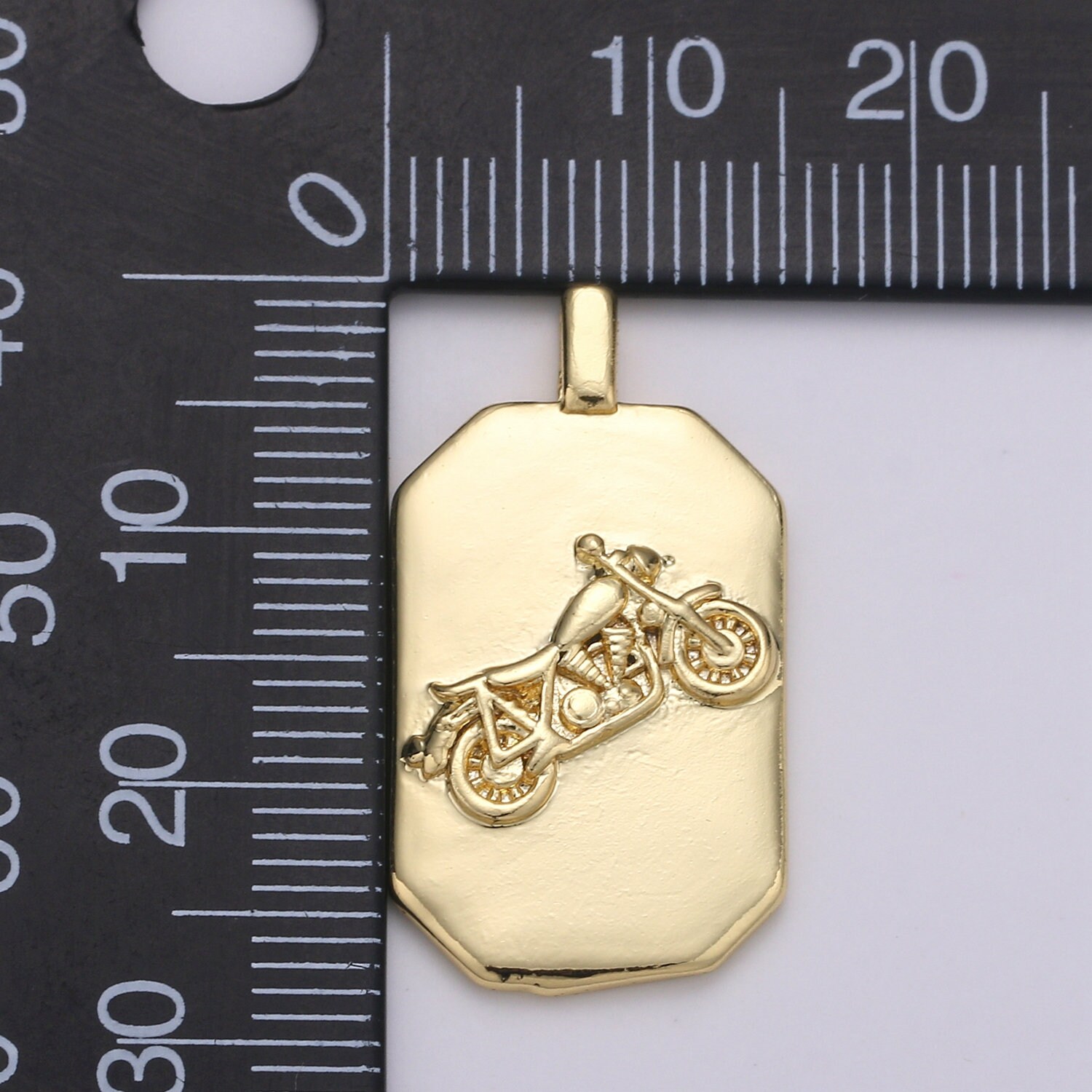 14K Gold Motorcycle Charm Rectangle Medallion Motorcycle | Etsy