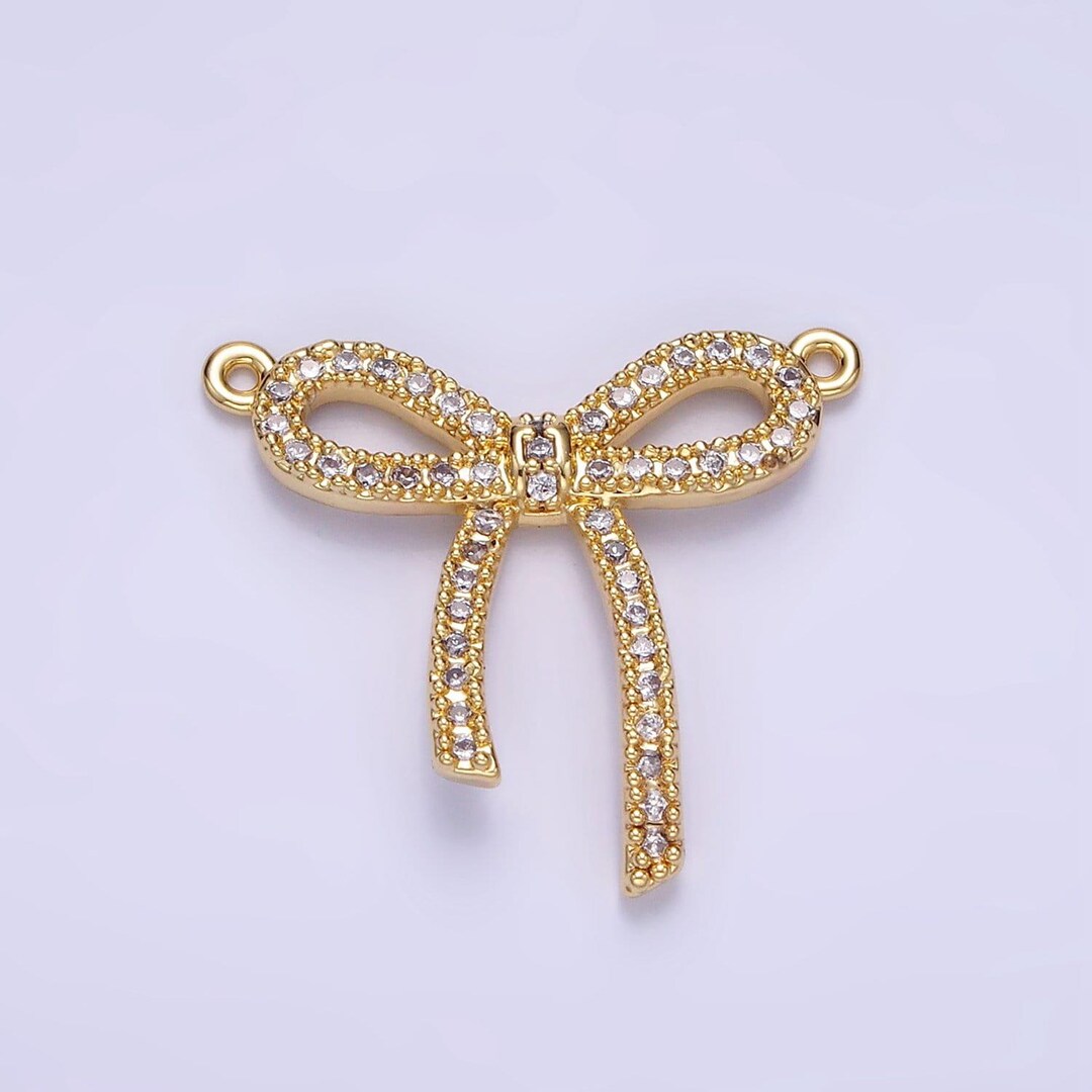 Dainty 14k Gold Filled Clear Bow Charm Cubic Bow Link Connector Ribbon ...