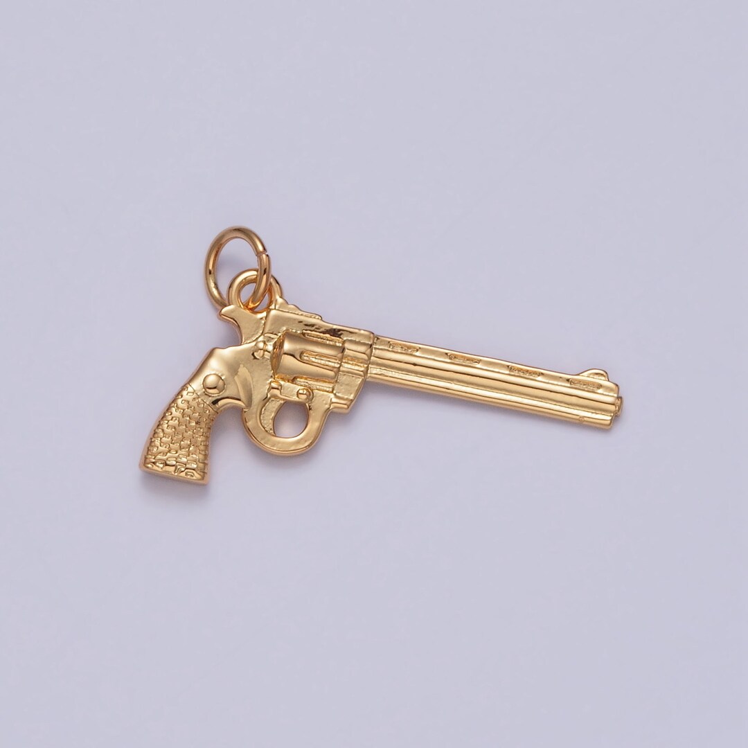 Top Break Revolver Pistol Pendant 24K Gold Plated Gun Charm, Necklace ...
