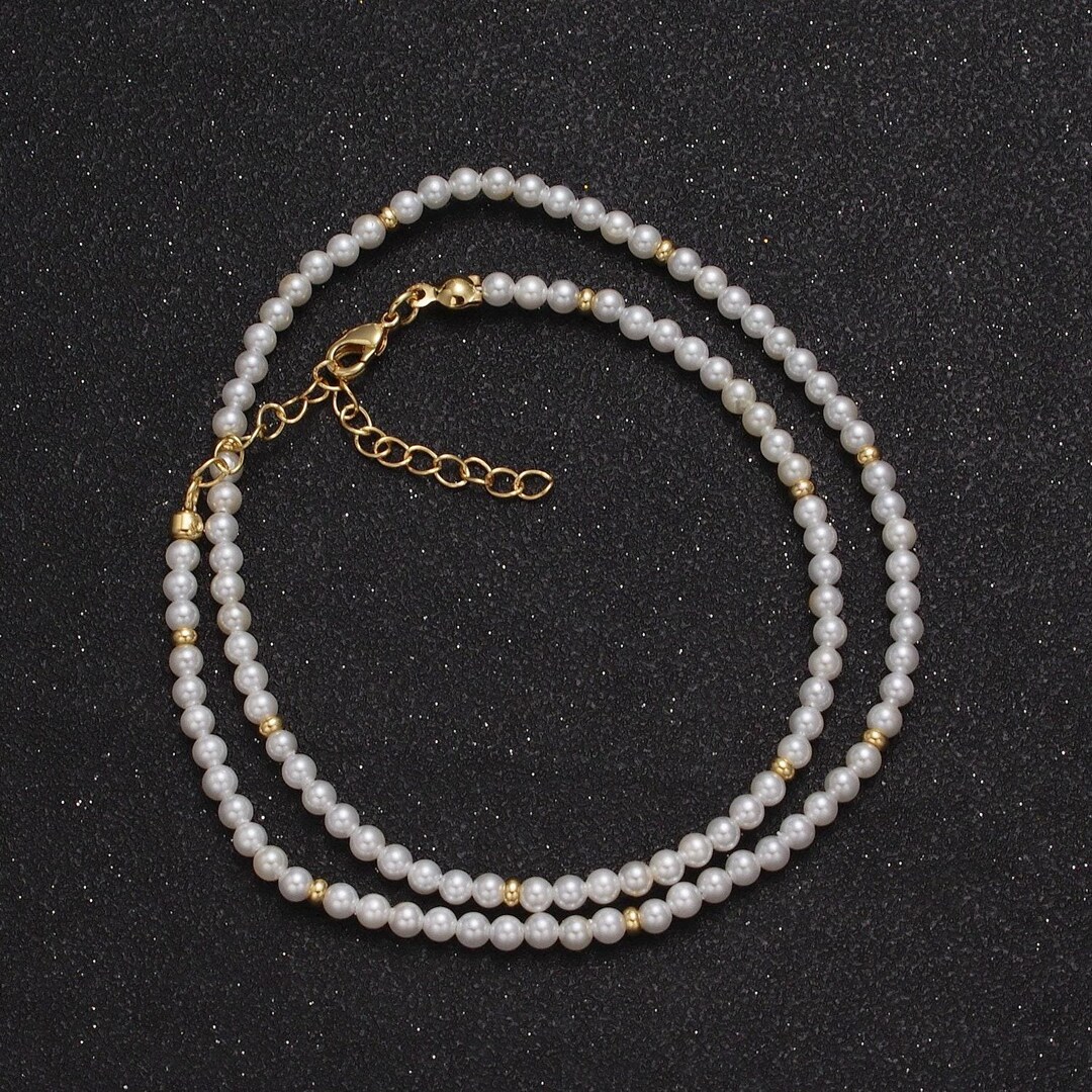 Handmade Genuine Pearl Necklace Gold Bead Necklace White Shell Pearl ...
