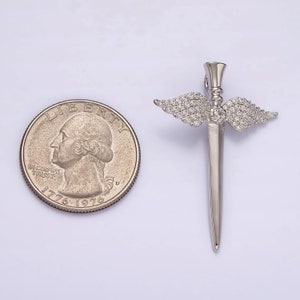 Angel Wing Sword Necklace Pendant Cubic Zirconia Silver Sword Charm ...