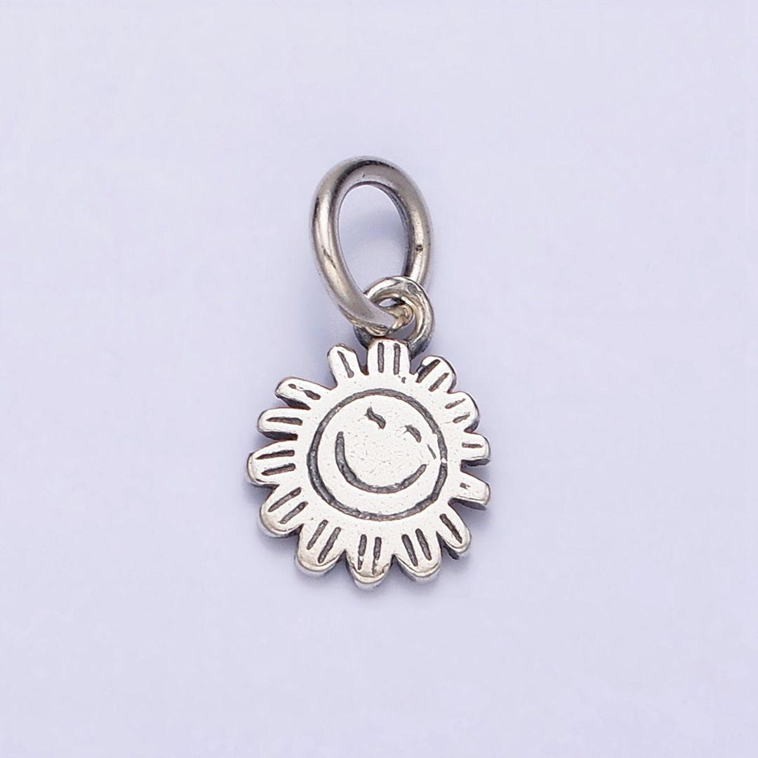 Sterling Silver S925 Round Happy Face Celestial Sun Flower Charm | Sl ...
