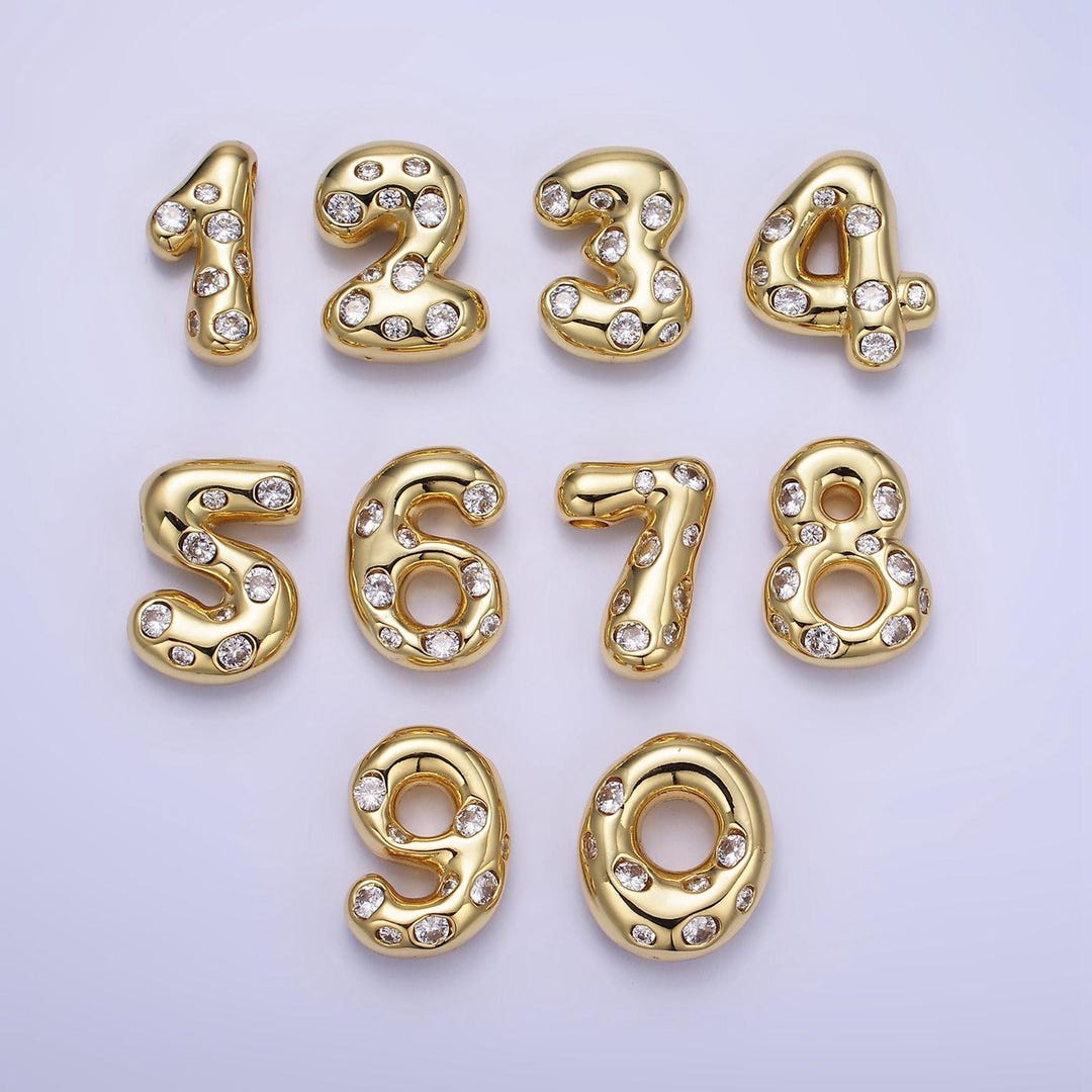 Balloon Number Necklace Charm Bubble Pave Number Pendant 3d Gold Digit ...