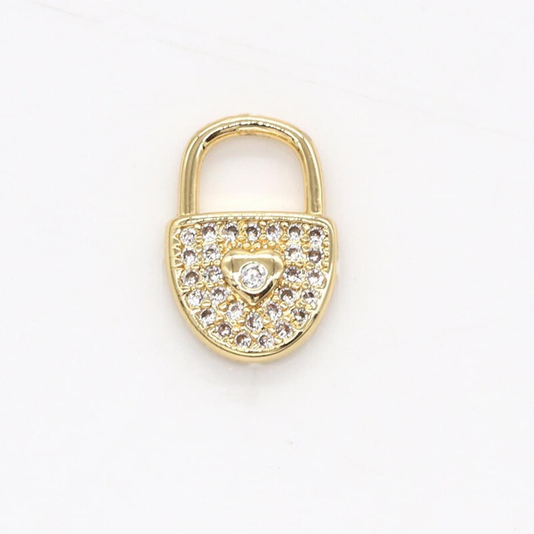Love Gold Padlock Charm Gold CZ Micro Pave Charm Pendant Heart Lock ...