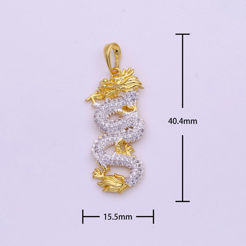 24K Gold Filled Dragon Pendant Micro Pave Dragon Charm Cubic - Etsy
