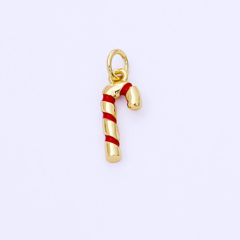 Dainty 18K Gold Filled Candy Cane Charm With Red Enamel, Christmas ...