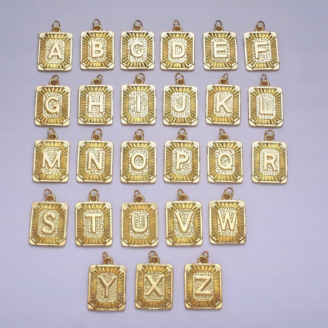 24k Gold Filled Initial Tag Letter Charm a - Z Alphabet Letter Tile ...