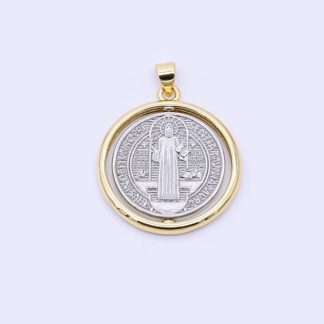 24K Gold Filled 28mm Saint Benedict Coin Pendant | AA1566 - Etsy