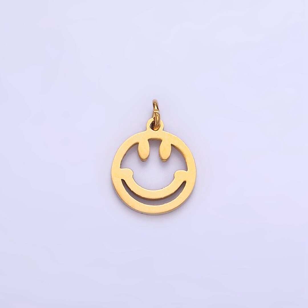 Gold Stainless Steel Happy Face Charms Smile Charms 11 X 7.9mm for ...