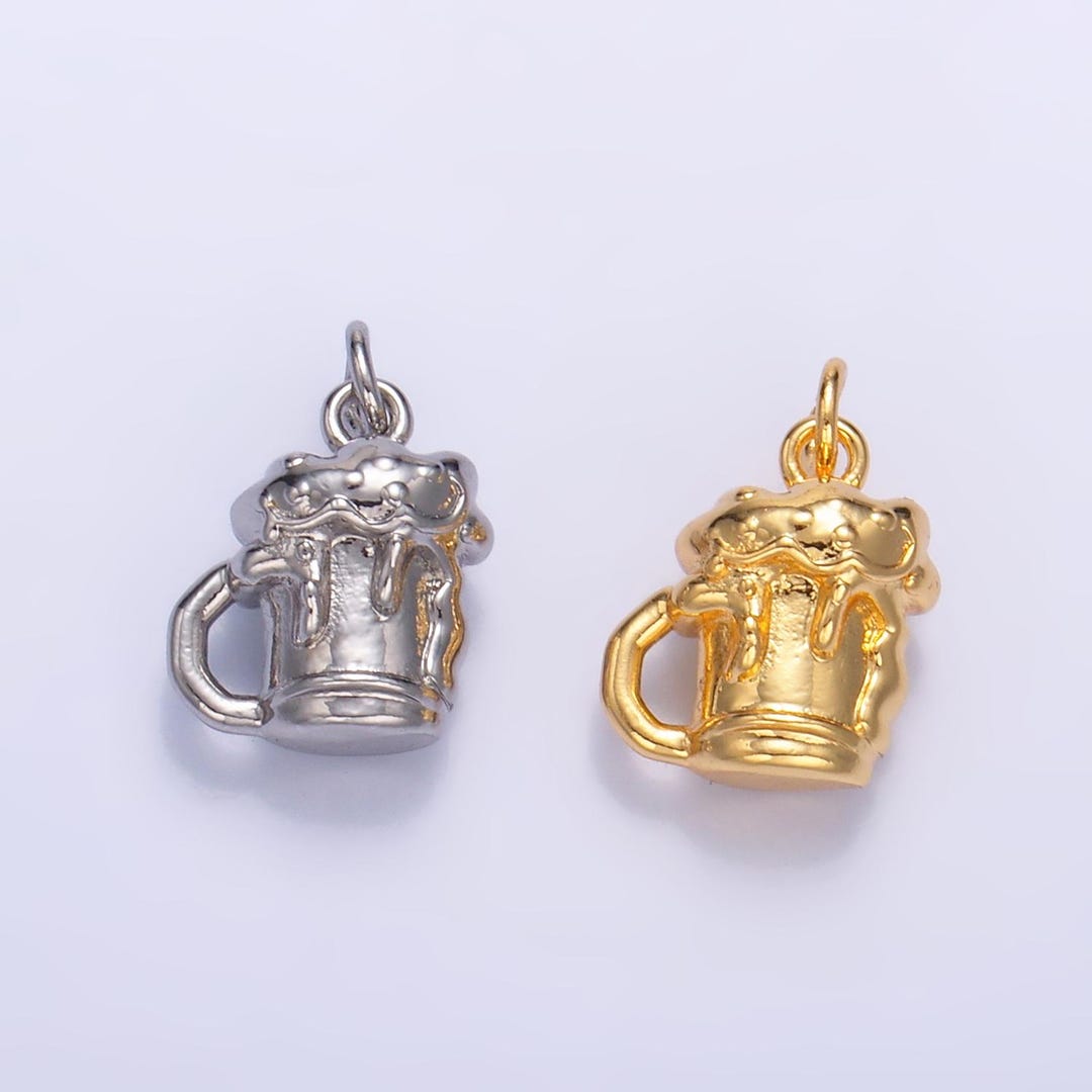 24K Gold Filled Beer Charm Silver Glass Alcoholic Drink 3D Charm in ...