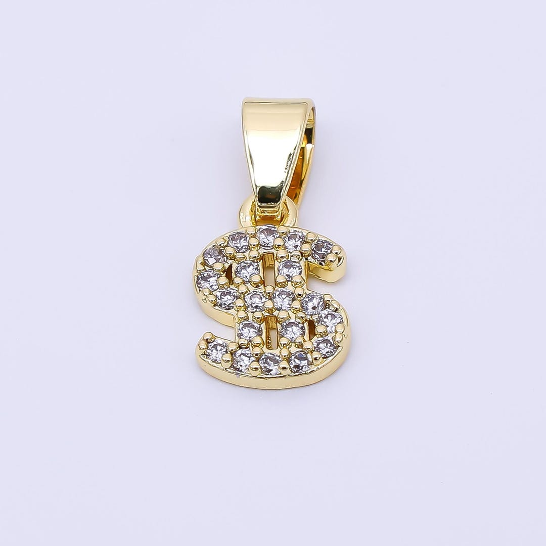 24K Gold Filled 9.5mm Micro Paved CZ Money Dollar Sign Pendant | AA ...