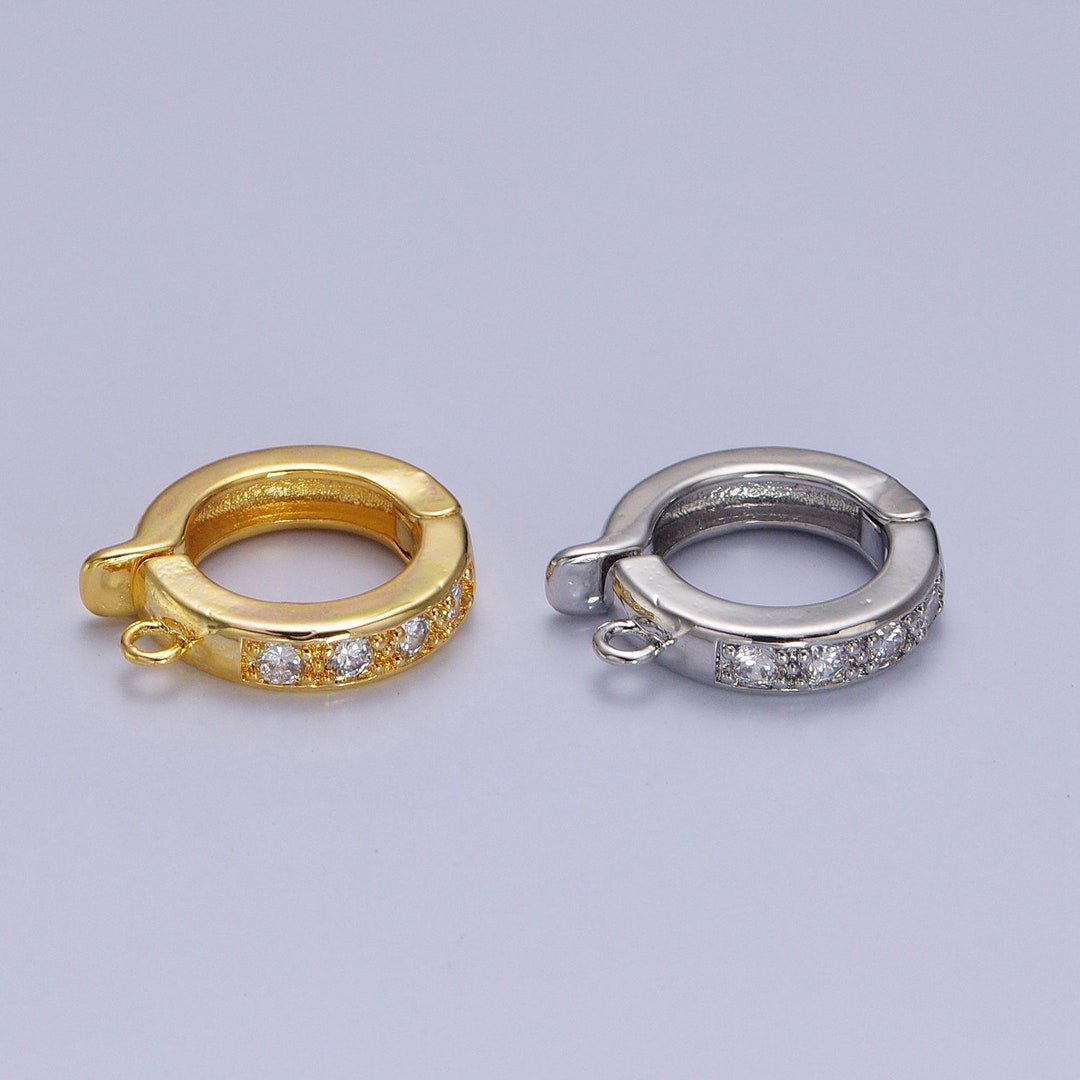 Gold CZ Pull Gate Ring Clasp, Fance Gate Clasp, Pull Clasp With Closed ...