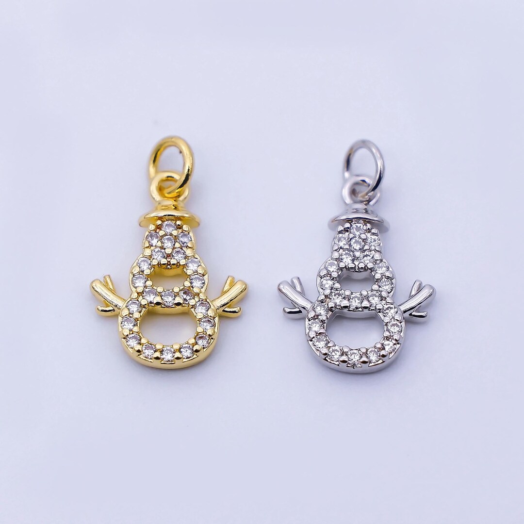 24K Gold Filled 14mm Open Micro Paved CZ Sparkling Snowman Charm in ...