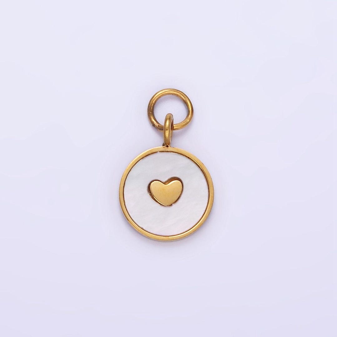 Stainless Steel Heart Shell Pearl Bezel Round Charm | P-972 - Etsy