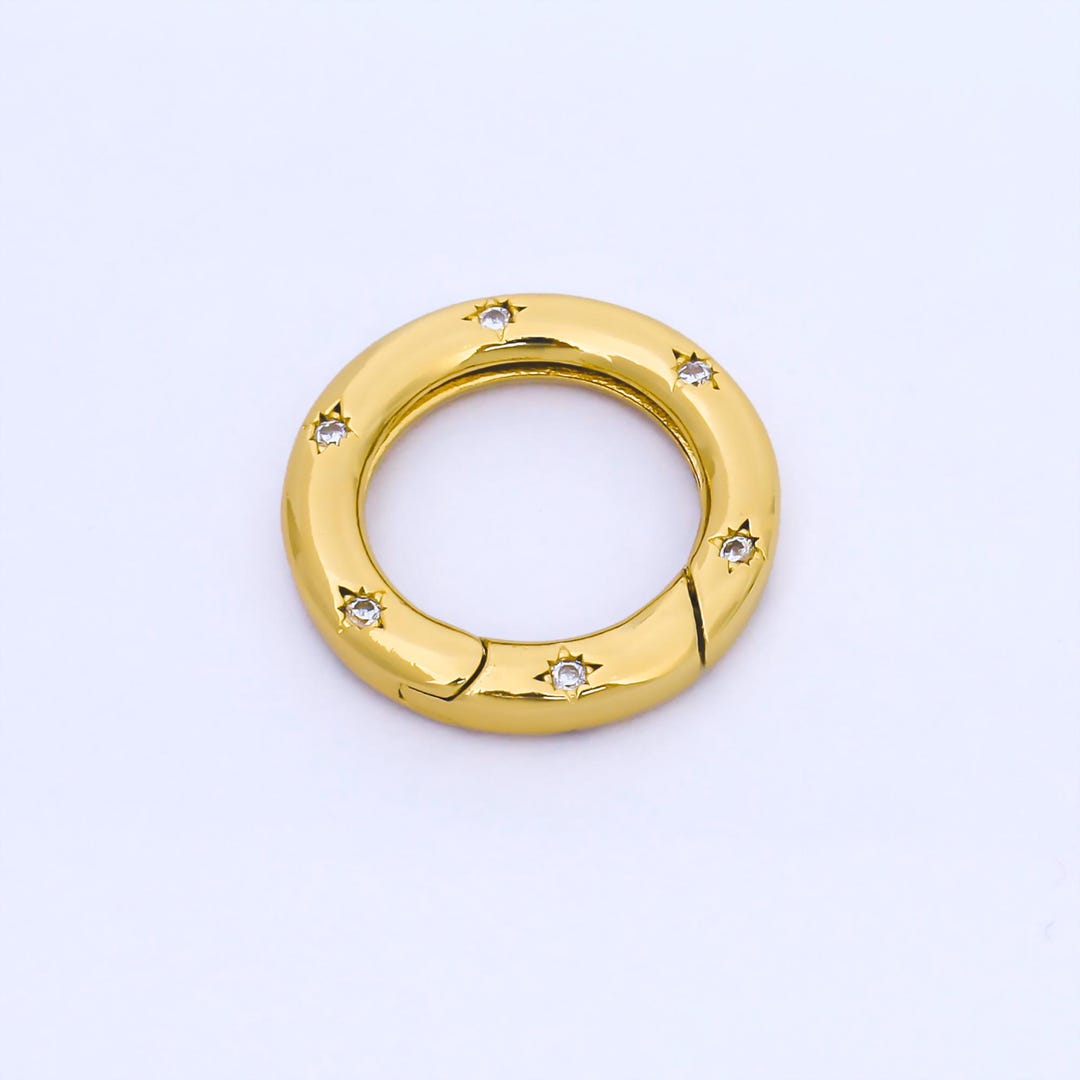 Micro Pave Cz Gold Spring Gate Ring, 20.5mm Push Gate Ring, Charm ...