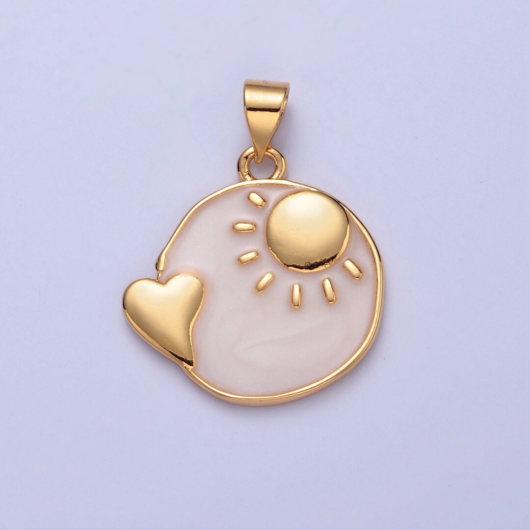 24K Gold Filled Heavenly Pink Sun Heart Round Disc Coin Charm, Sunlight ...