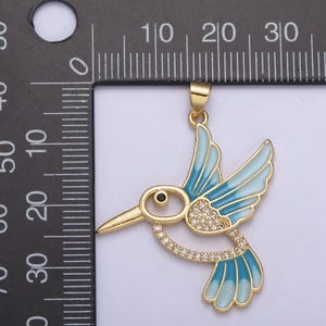 Blue Enamel Gold Hummingbird Charm 14k Gold Filled Humming Bird Pendant ...