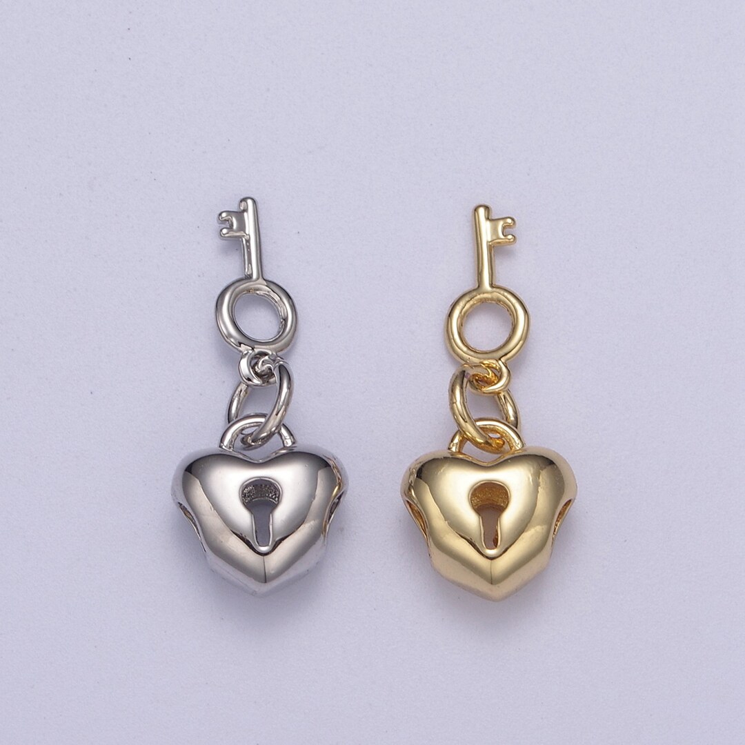 Gold Filled Love Lock, Heart Shaped Bead Padlock With Key Silver Heart ...
