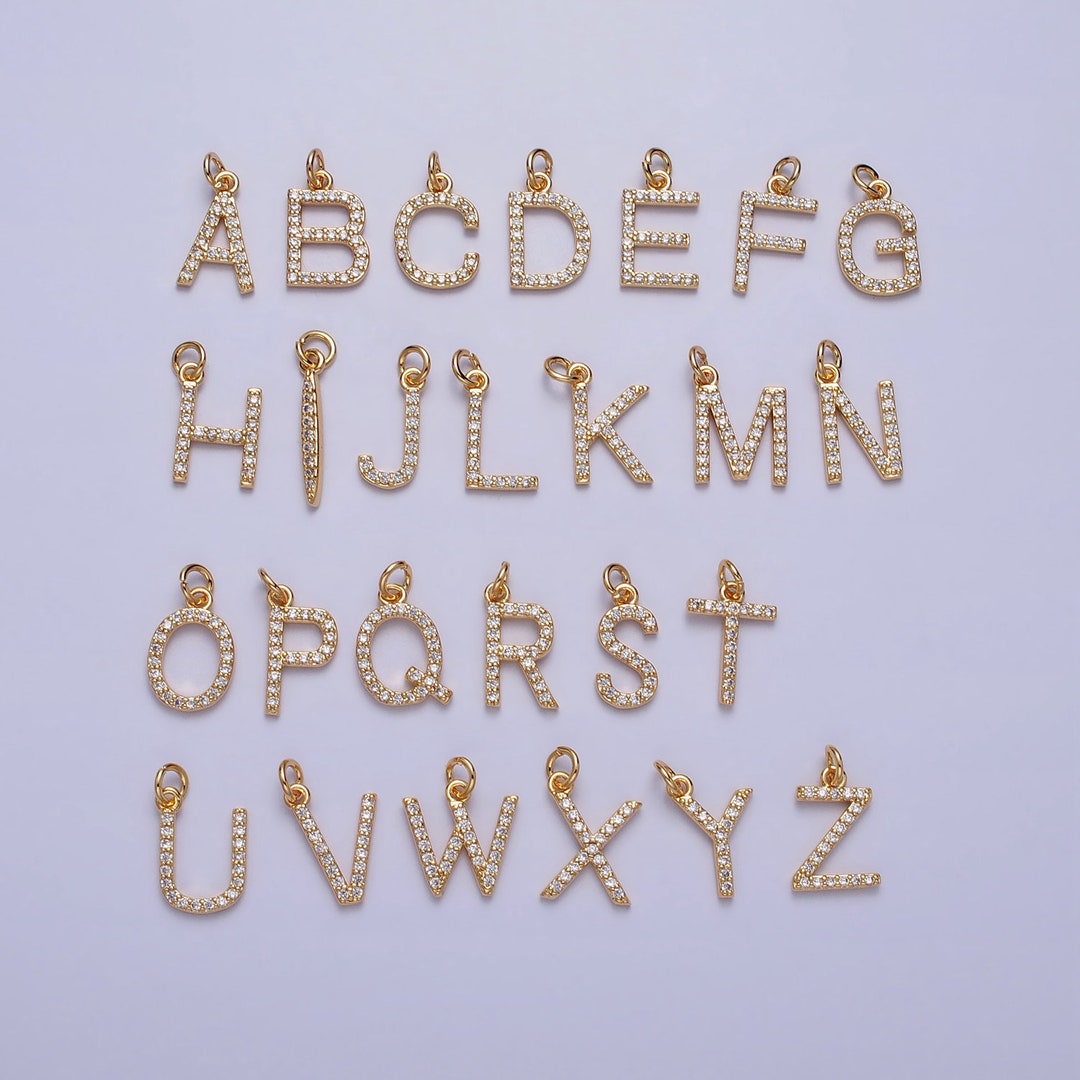 Dainty Gold CZ Micro Pave Initial Letter Charm Small Letter Pendant ...