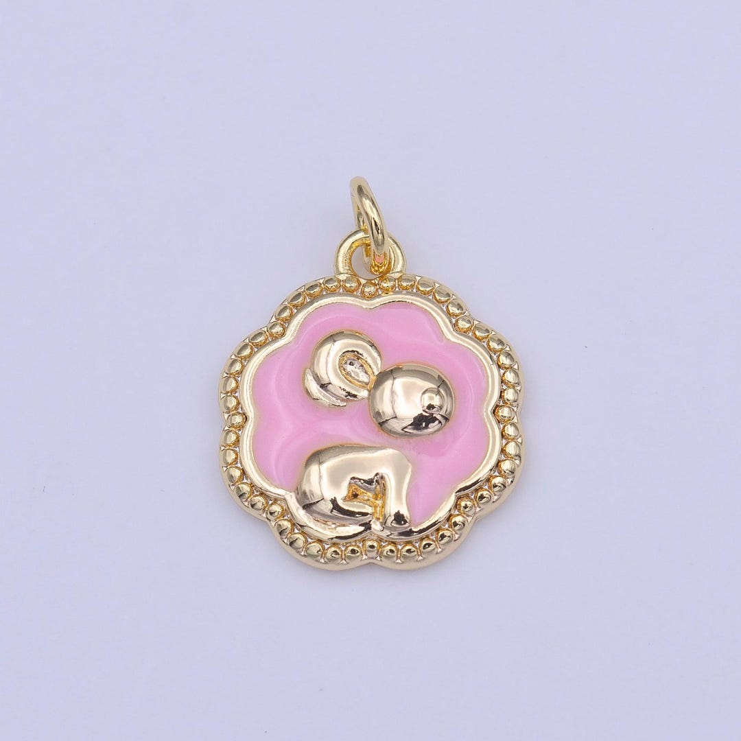 Gold Bunny Charm Pink Little Rabbit Pendant, 16k Gold Filled Decorative ...