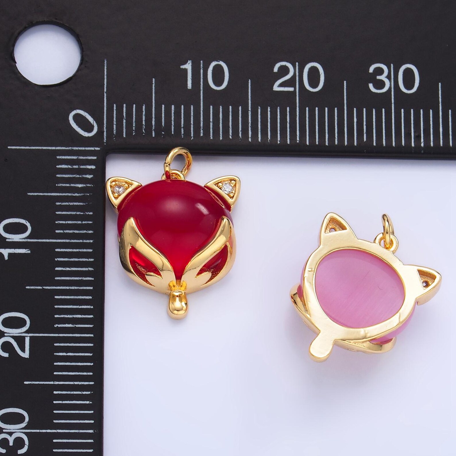 CZ Micro Paved Red, Pink Cats Eye Gemstone 24K Gold Filled Cat Animal ...