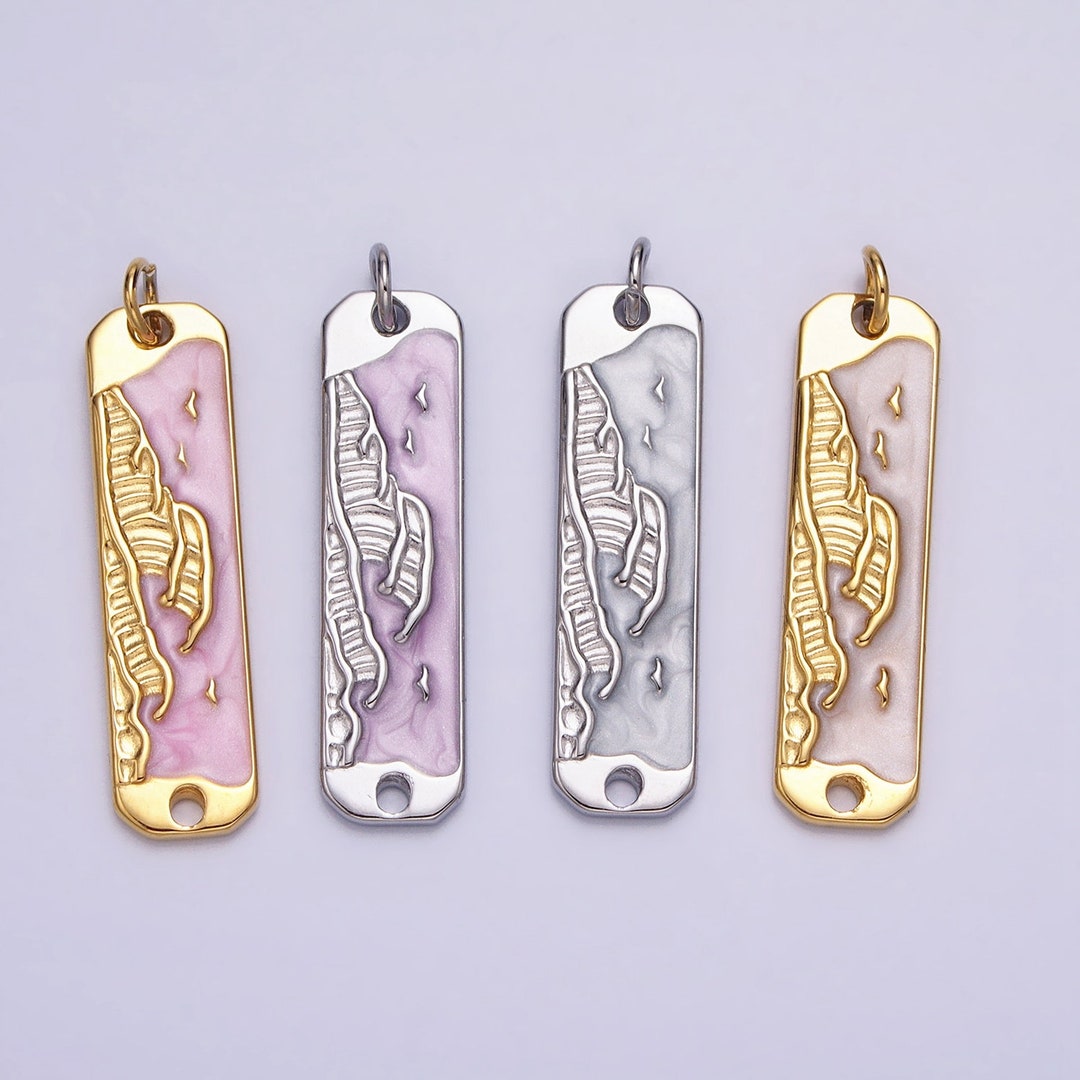 Pink Enamel Long Ocean Wave Charm Silver Gold Beach Water Earth Day ...