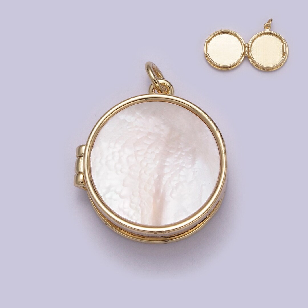 Pearl Locket Charm Necklace 14k Gold Filled Round Locket for Photo ...