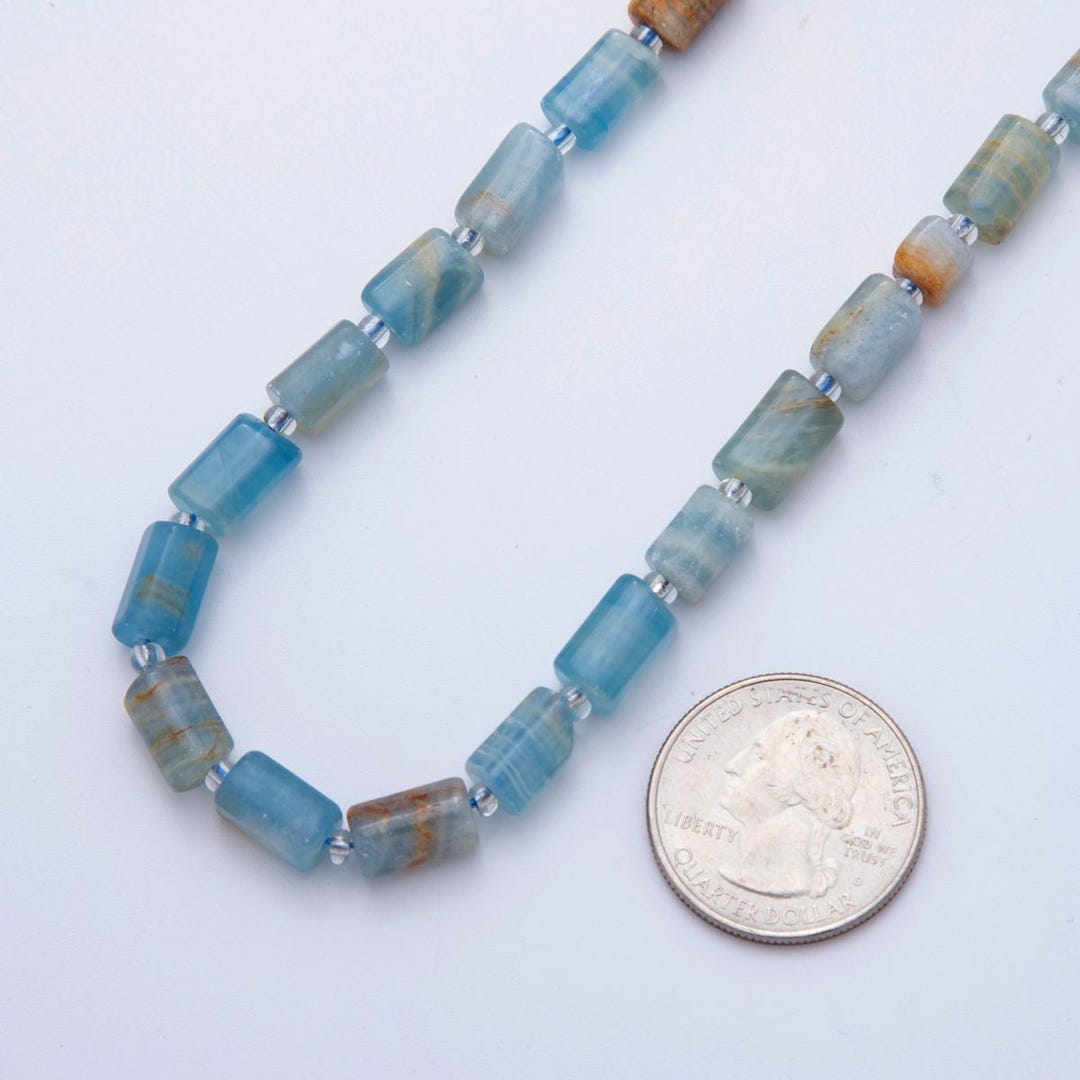 Natural Blue Calcite Bead Stone Cylinder Gemstone Beads Tube Barrel ...