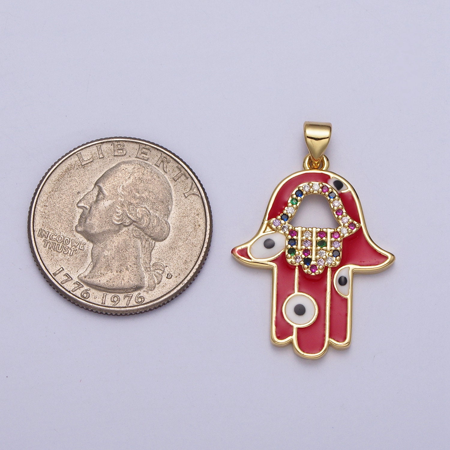 24k Gold Hamsa Hand Red Rainbow Micro Pave CZ Hamsa Hand - Etsy