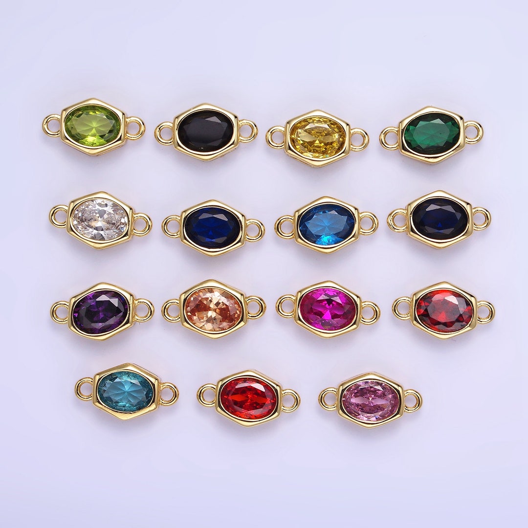 9mm Abstract Oval Gold Filled Bezel Cut Charm Connectors Cubic Zirconia ...