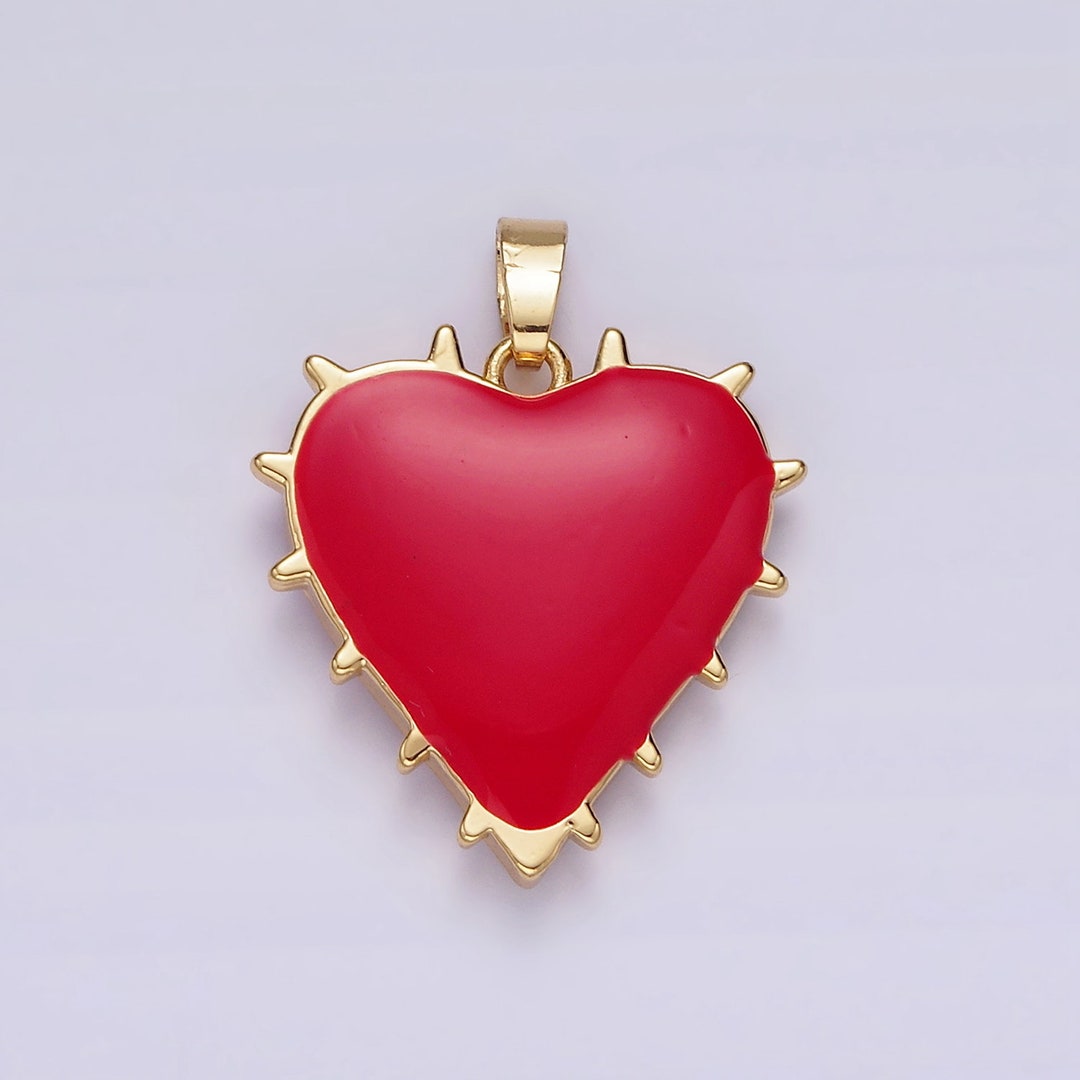 Dainty Red Enamel Heart Spikey Heart Charm 14k Gold Filled Heart ...