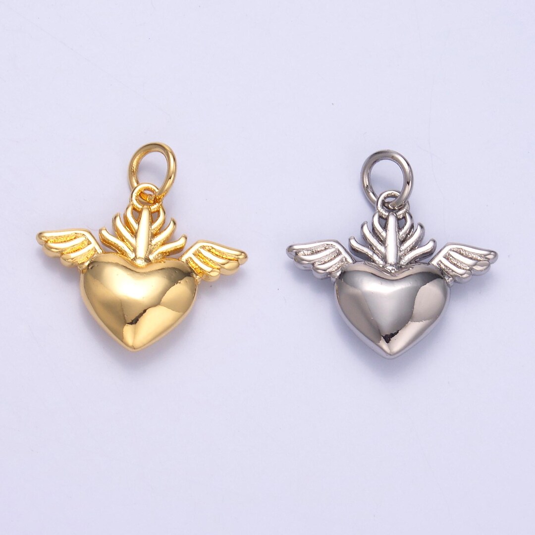 Mini Gold Sacred Heart Charms 24k Gold Filled Flame Heart Pendant ...