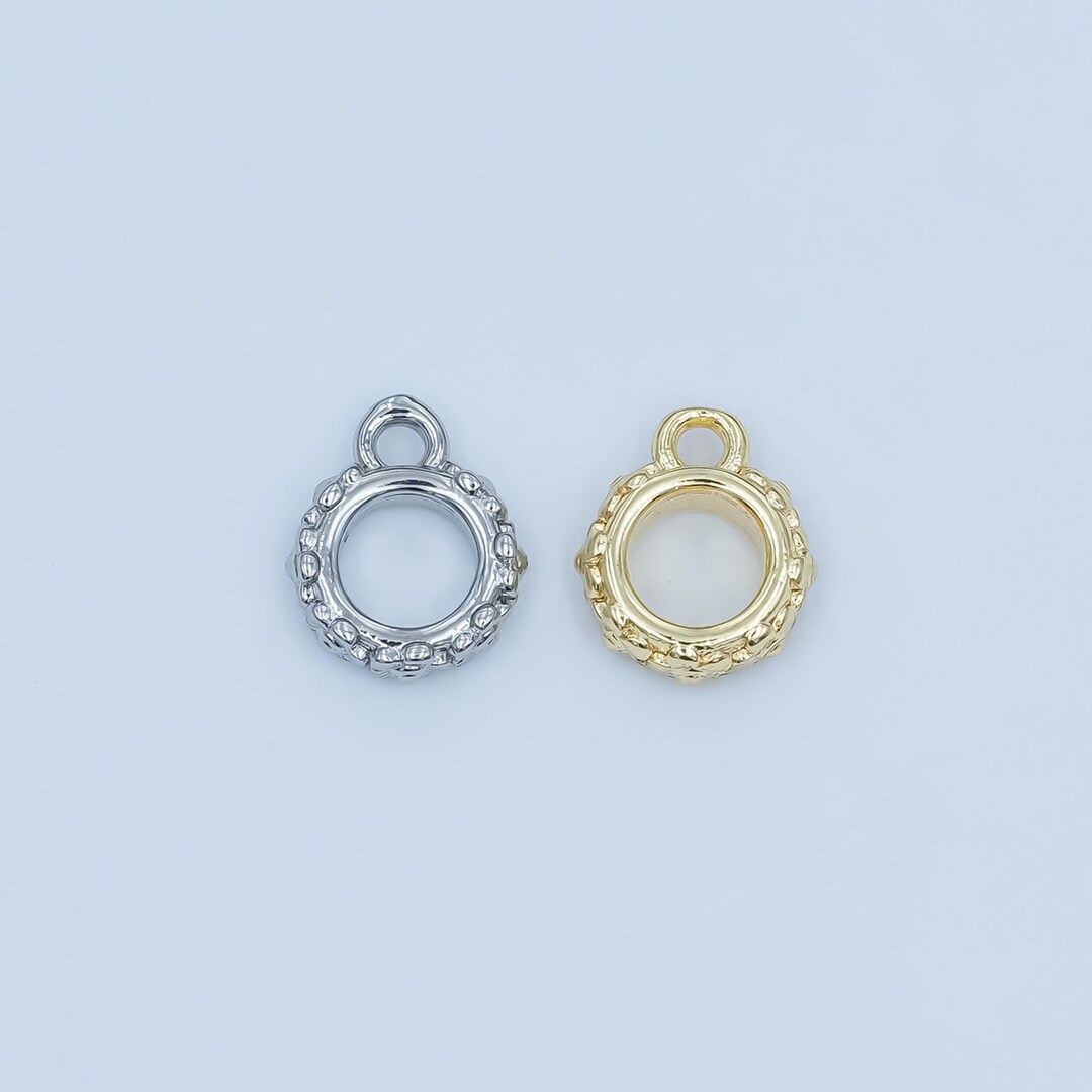 Gold Beaded Silver Bail Charm Holder Spacer With Loop Round Bead Spacer ...