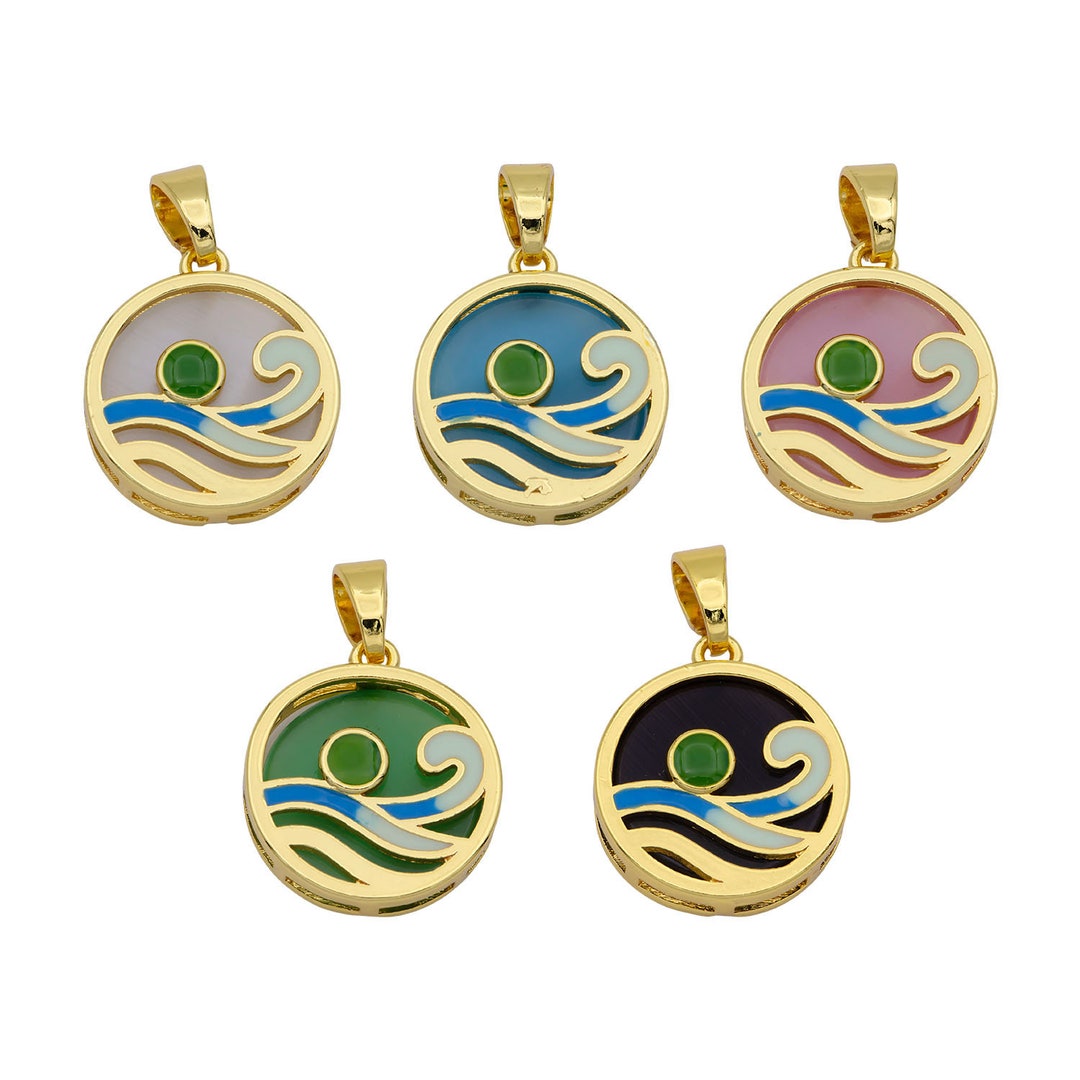 Ocean Wave Charms, Blue Enamel Wave Pendant Beach Nature Charm Coin ...