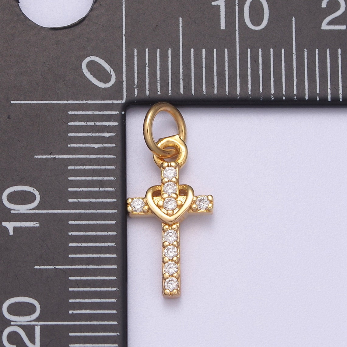 Small Cross Charm Pendant 16K Gold Filled CZ Micro Pave Small - Etsy