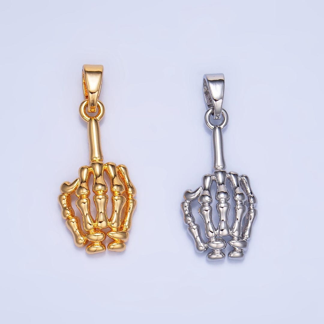 Silver Bone Skeleton Middle Finger Charm Gold Hand Gesture Charm Skull ...