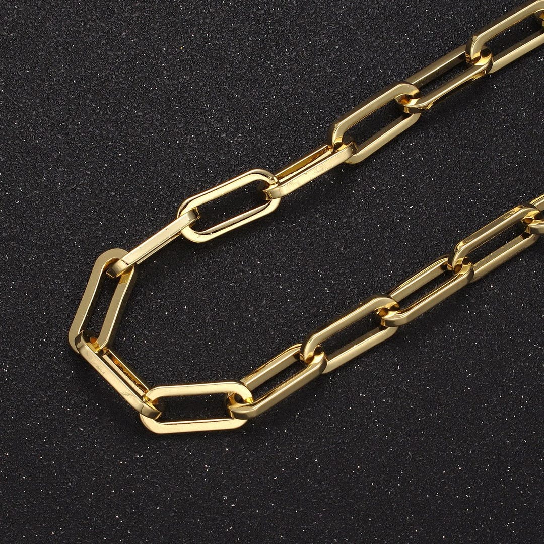 Chunky 24k Gold Filled Elongated Thick Paper Clip Chain, Rectangular 18 ...