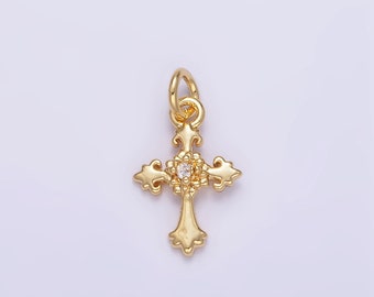 Mini Gold Cross Pendant Clear Cubic Zirconia Cross Charm J-376 - Etsy