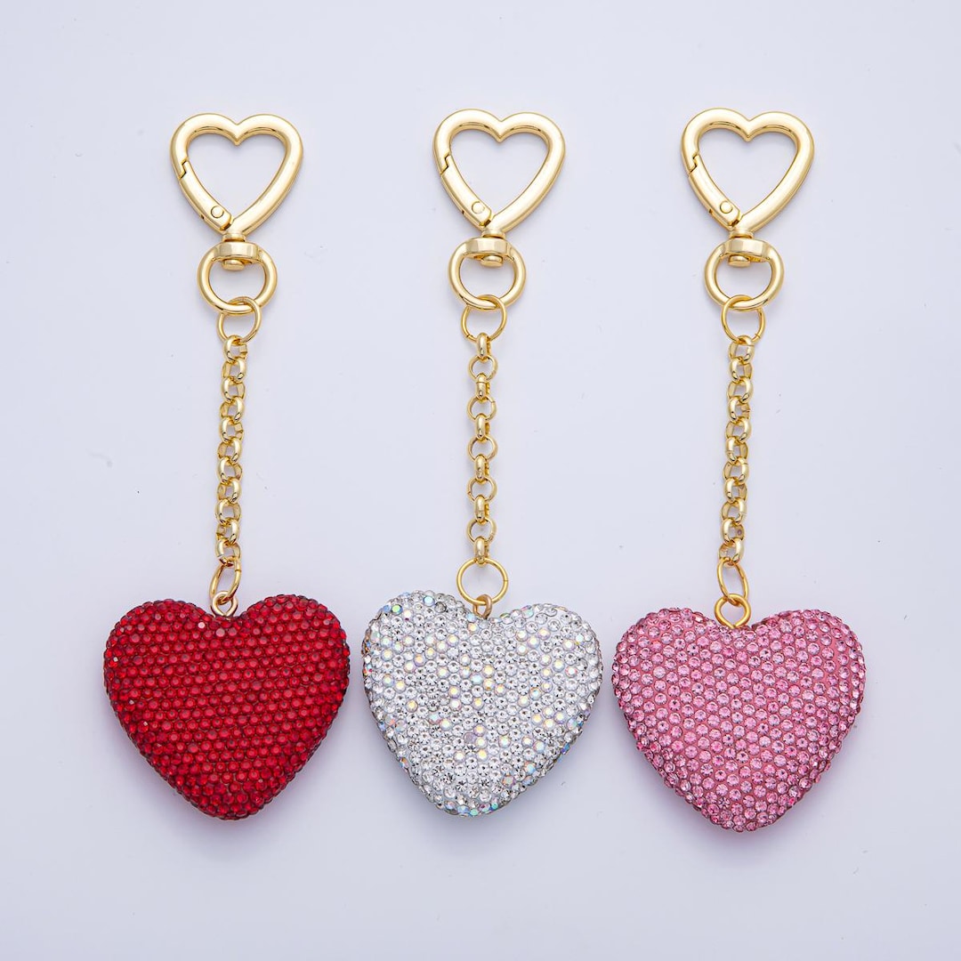 18K Heart Shaped Gold Filled White Red Pink Bedazzled Heart Bag Crystal ...