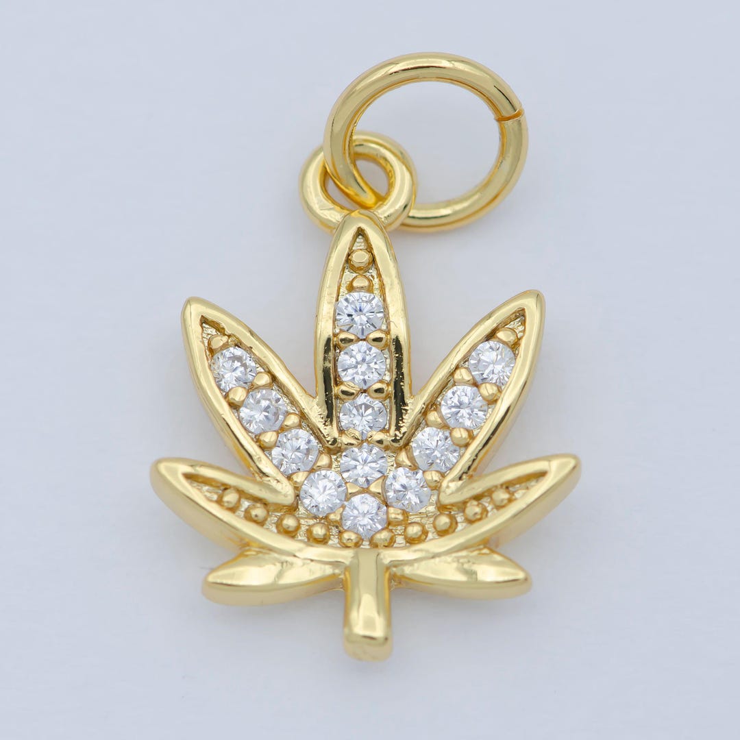 Dainty Gold Cz Micro Pave Marijuana Leaf Charm Pendant Weed Charm, Pot ...