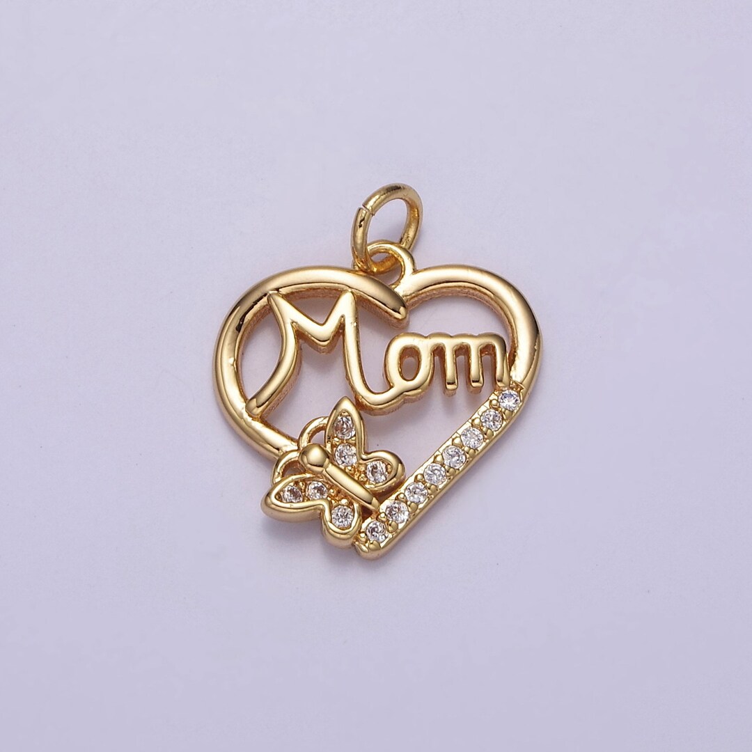 Dainty Mom Charm Pendant, Mother's Day Charms Pendants, Mom Heart, 18k ...