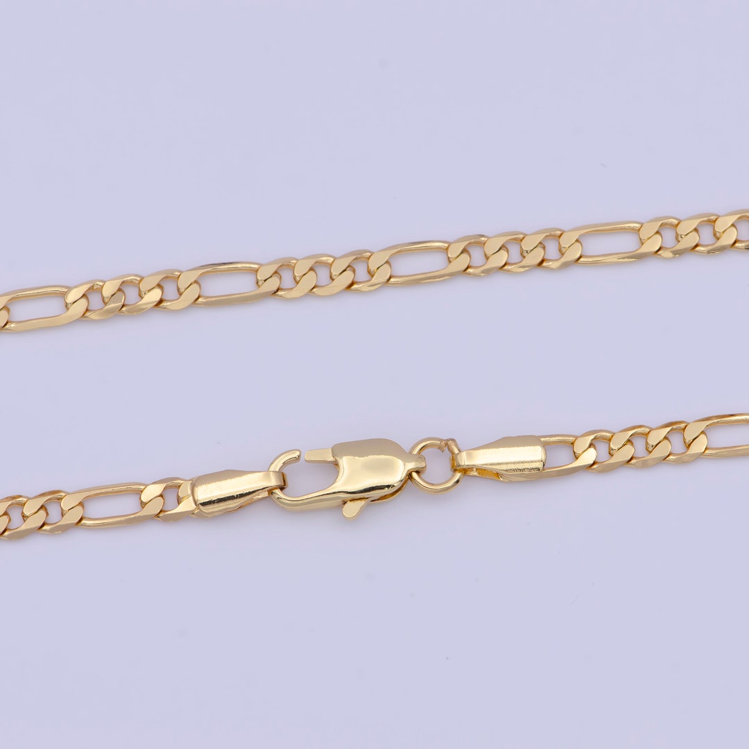3.2mm Gold Figaro Link Necklace, 24K Gold Filled 17.8 Figaro Chain ...