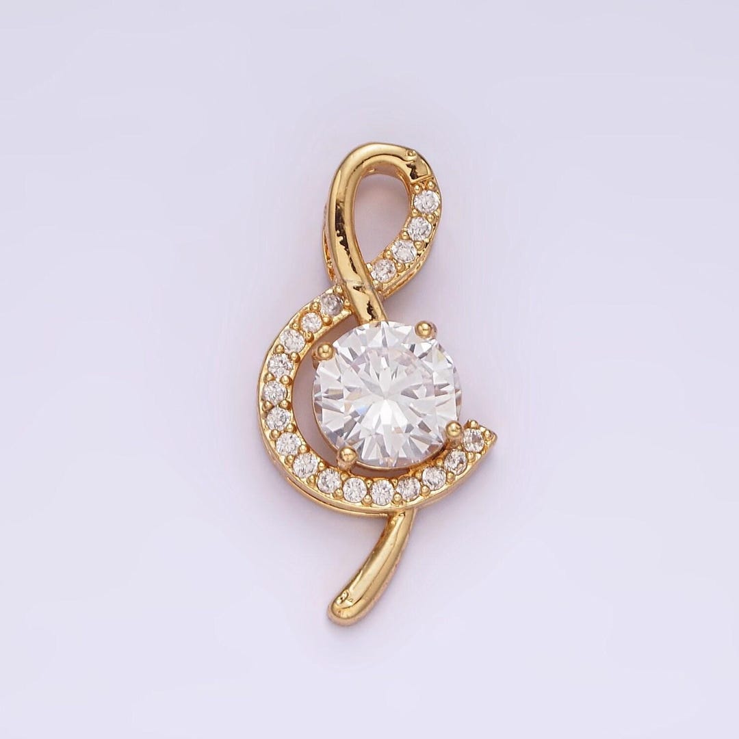 Micro Pave Gold Treble Clef Music Note Charm Pendant N-1833 - Etsy